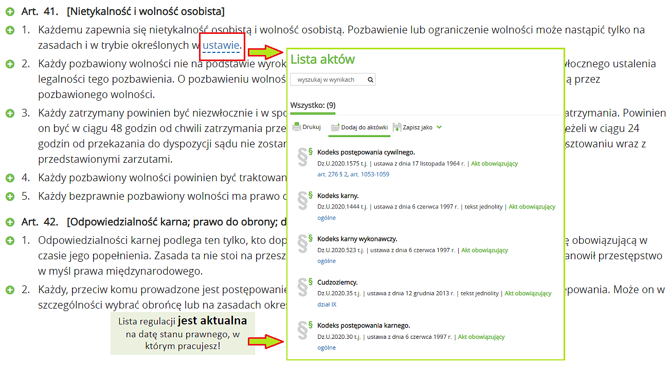Hipertekst merytoryczny – linki do odrębnych ustaw i odesłania do ...