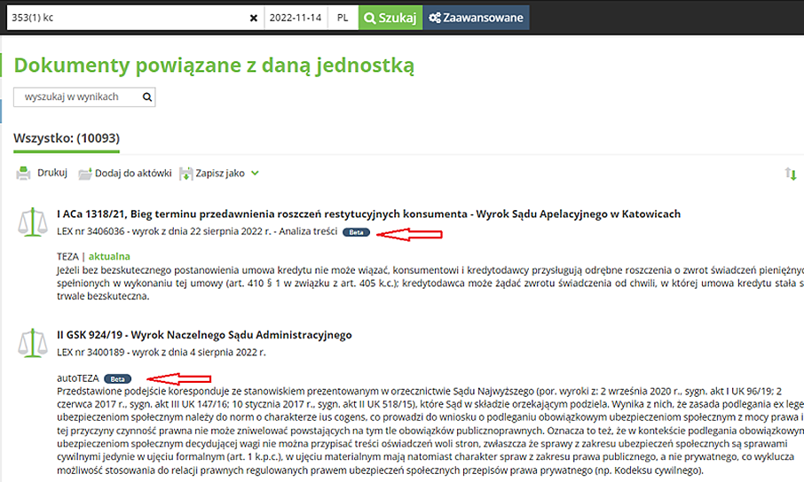 Wyszukiwanie i analiza treści orzeczeń w LEX, nowe funkcje Beta